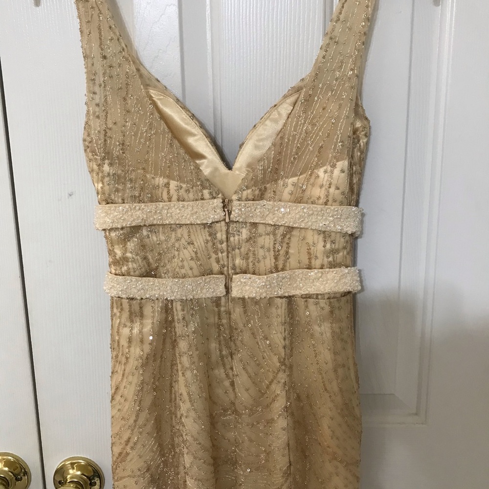 Champagne Gold Embellished Gown With Slit - Gem